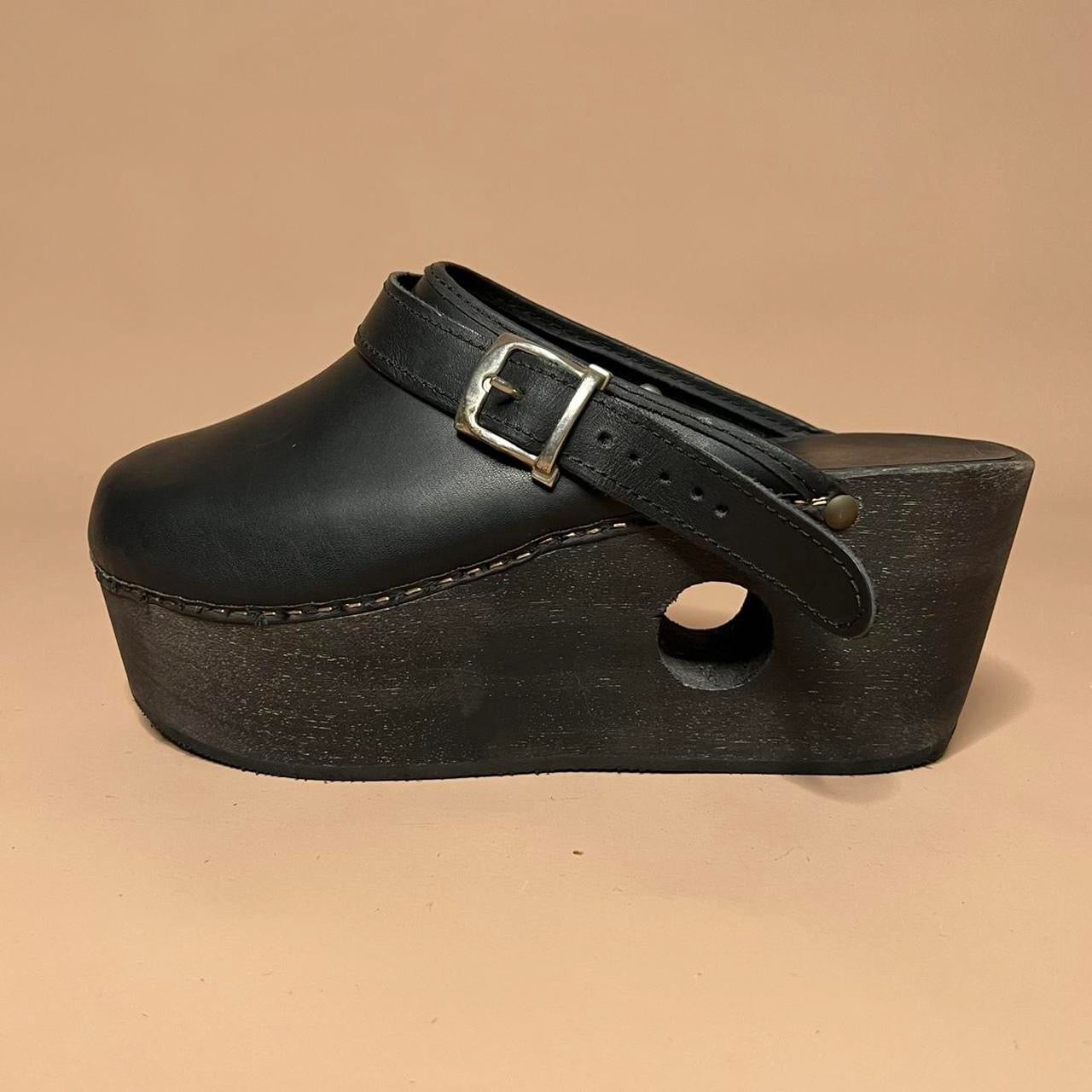 90’s Platform Wooden / Leather Clogs – Saints & Sinners Vintage